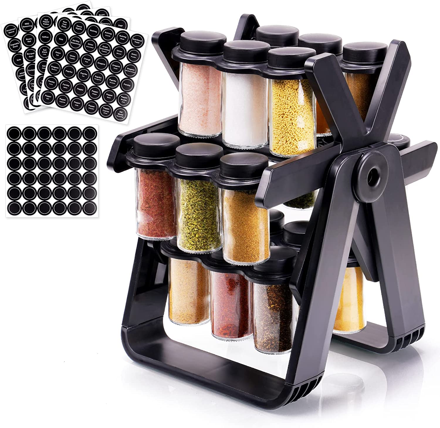Rotating Spice Rack 18 Jars and Kitchen Labels Spinning Spice Rack Jar ...