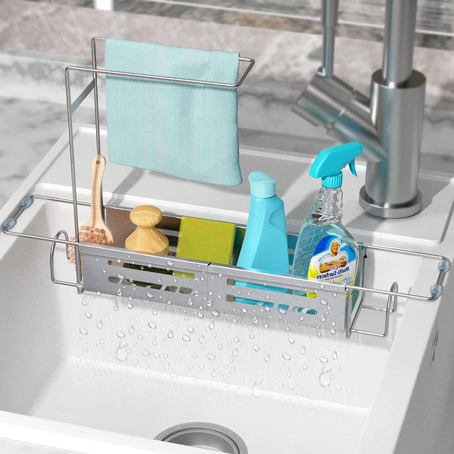 Expandable Sink Storage Rack 2-In-1 Adjustable Stainless Steel Sponge ...