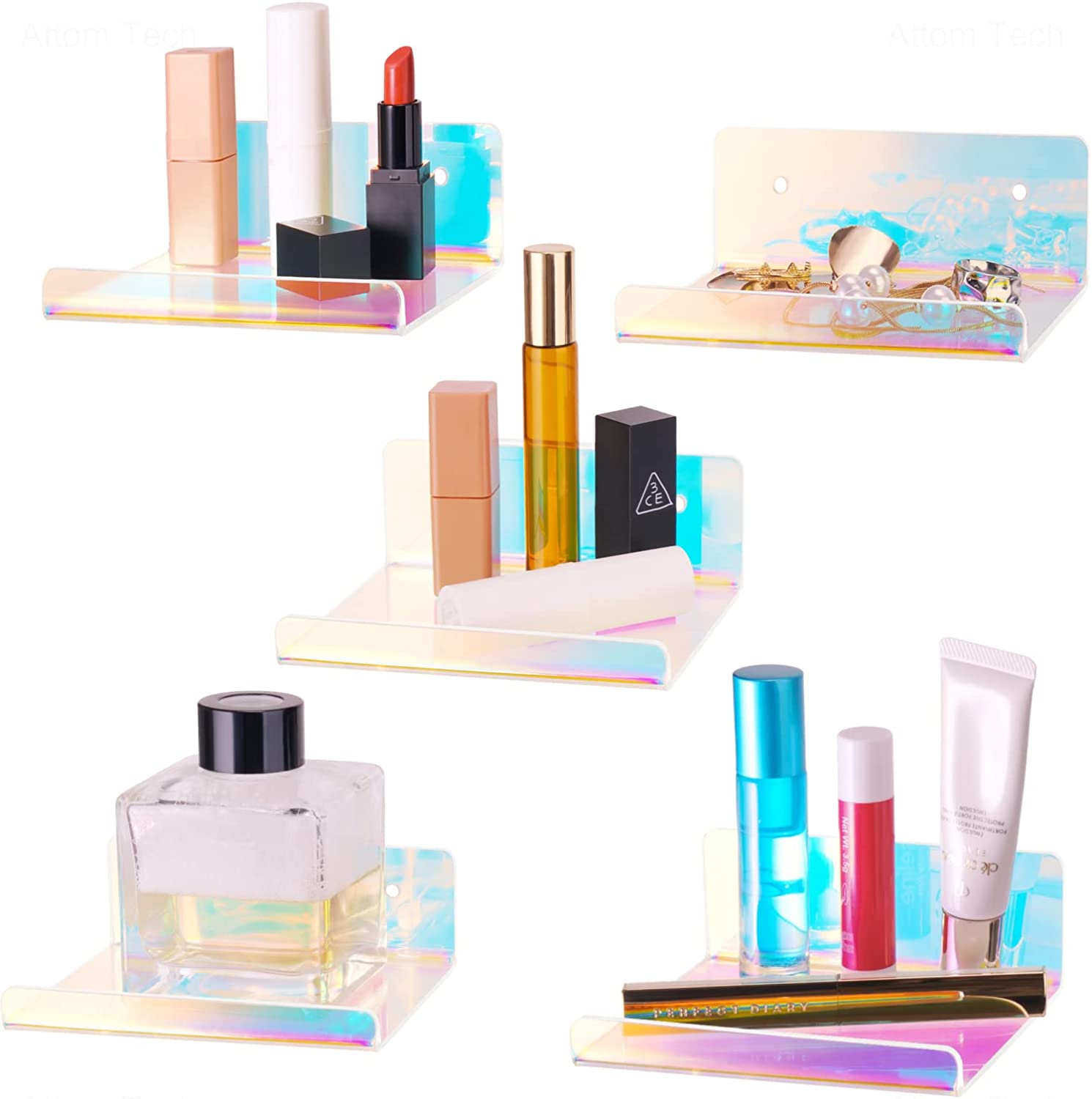 Iridescent Acrylic Floating Shelves with Edge 5PCS Small Wall Mounted ...