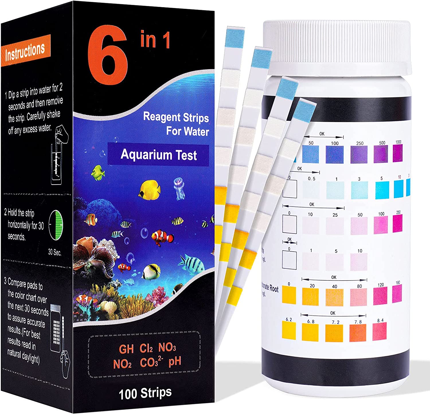Test Strips Monitor Aquarium Water Quality 100PCS pH Chlorine Nitrate ...